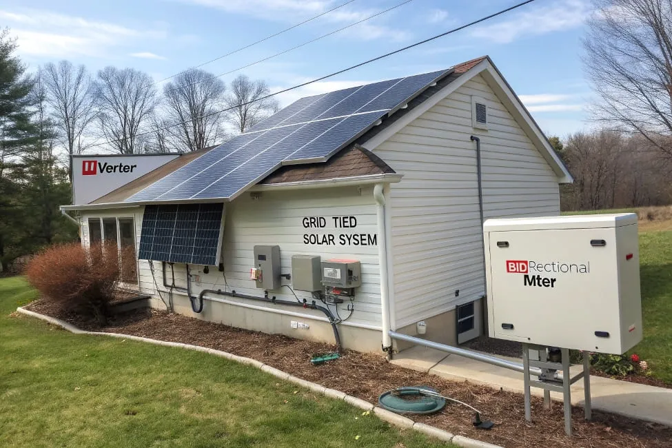 How do solar panels feed electricity back into the grid?