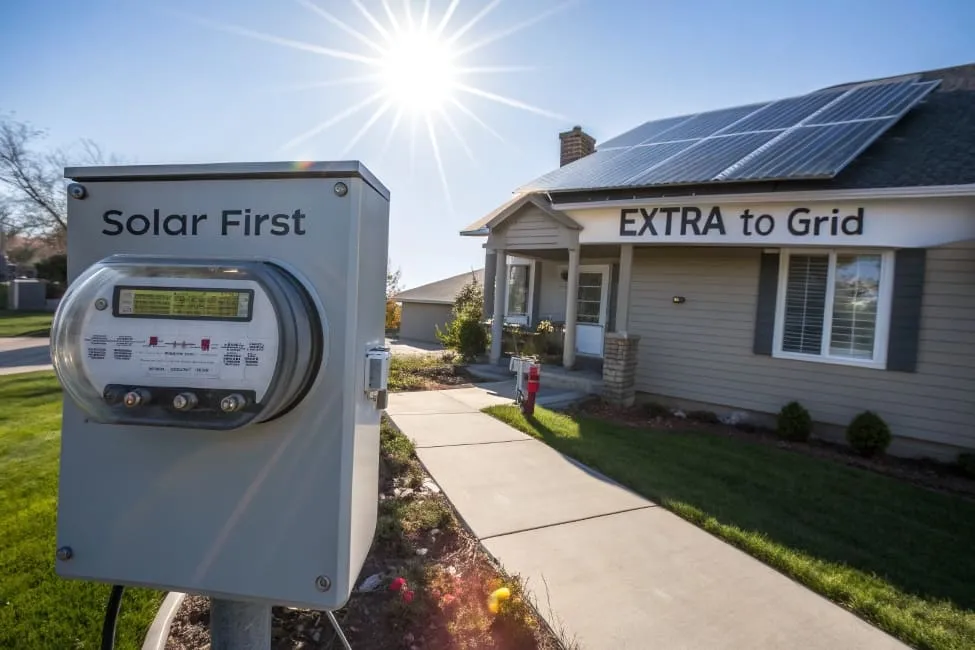 How do solar panels feed electricity back into the grid?